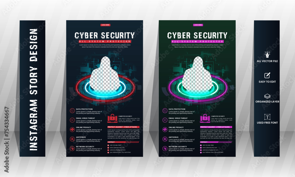 Cyber security mordent Instagram story design. Cybersecurity threats ...