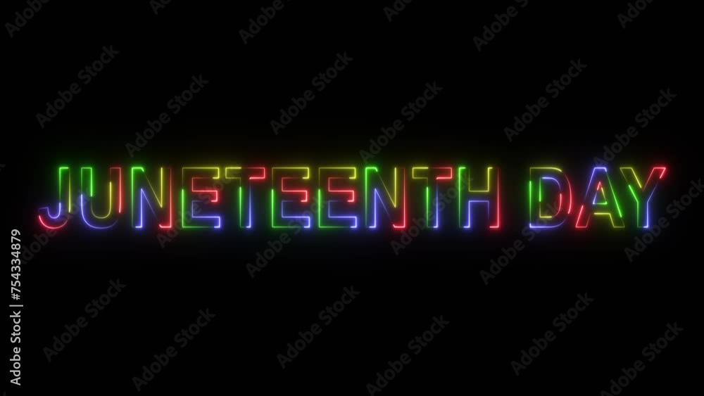 Juneteenth Animation with multicolor glowing text effects and neon sign ...