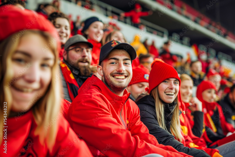 Foto de Belgian football soccer fans in a stadium supporting the ...