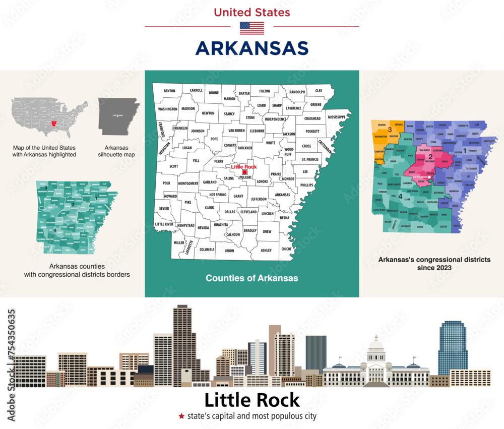 Arkansas's counties map and congressional districts since 2023 map ...