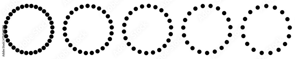 5 CERCLES AVEC POINTS RONDS. 5 Cercles en pointillés avec points noirs ...