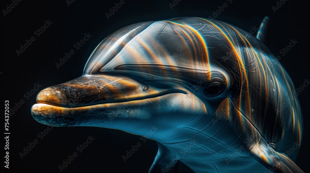 This underwater photograph captures the serene beauty of a dolphin ...