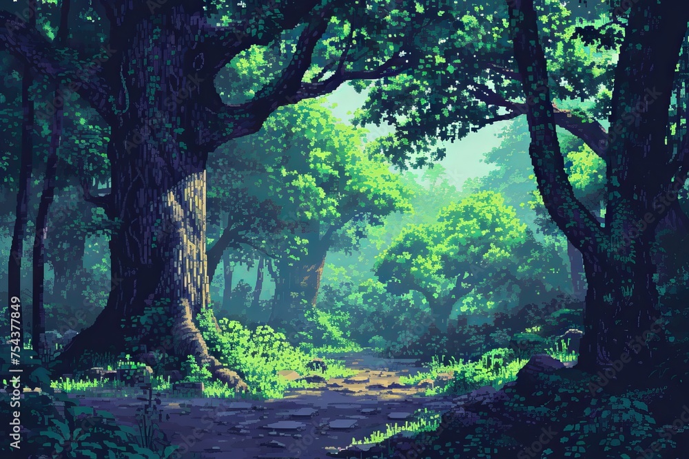 Abstract pixelate landscape background. Abstract pixelate forest ...