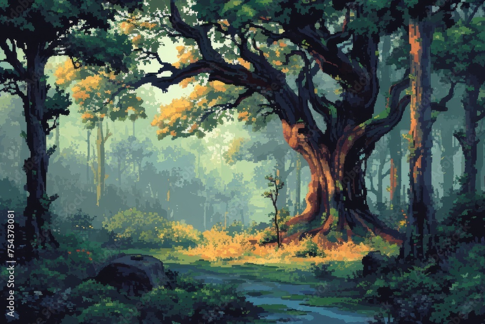 Abstract pixelate landscape background. Abstract pixelate forest ...