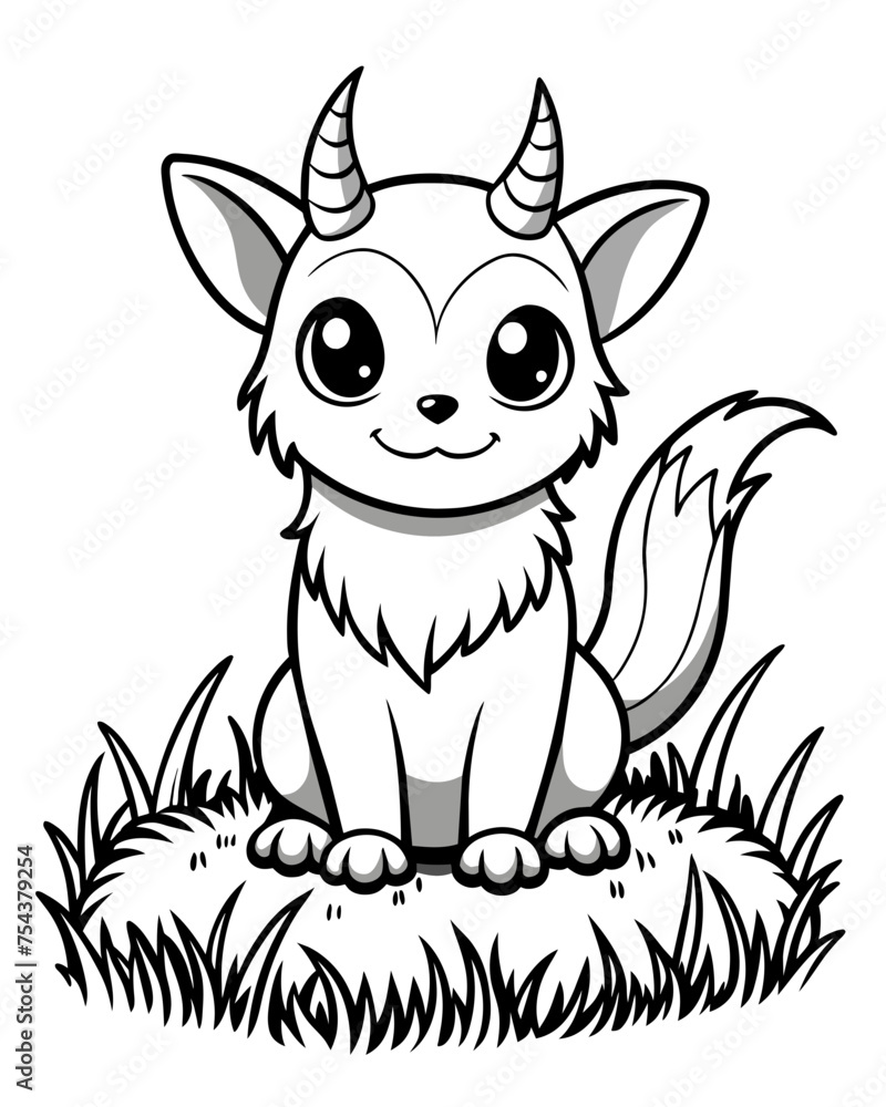 Cute Creature on Grass Coloring Book: Adorable Wildlife Designs in ...