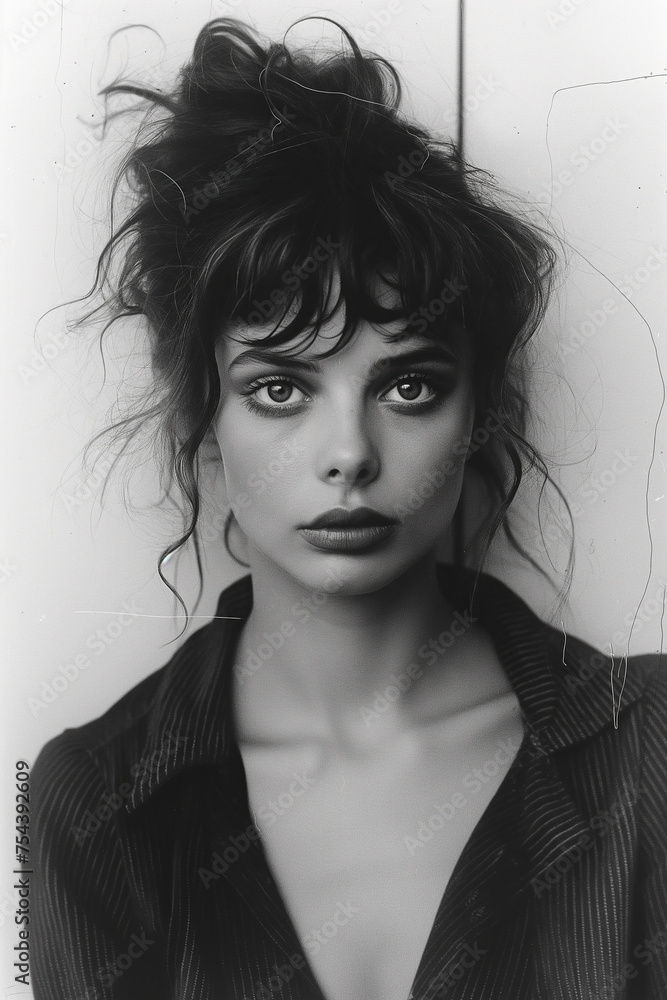 portrait of beautiful young woman brunette girl prostitute. Old vintage ...