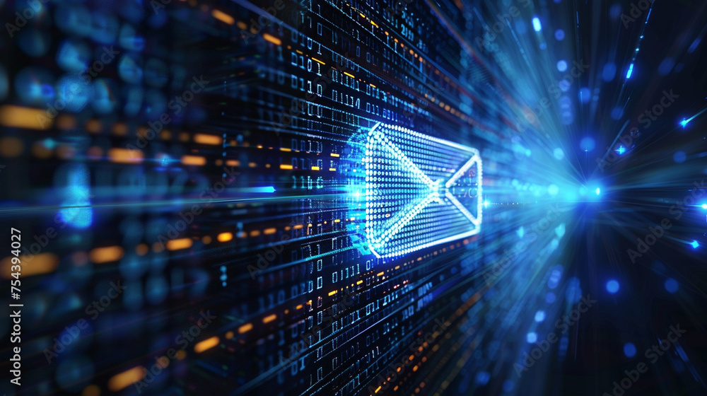 An encrypted email symbol passing through a digital lock, illustrating ...