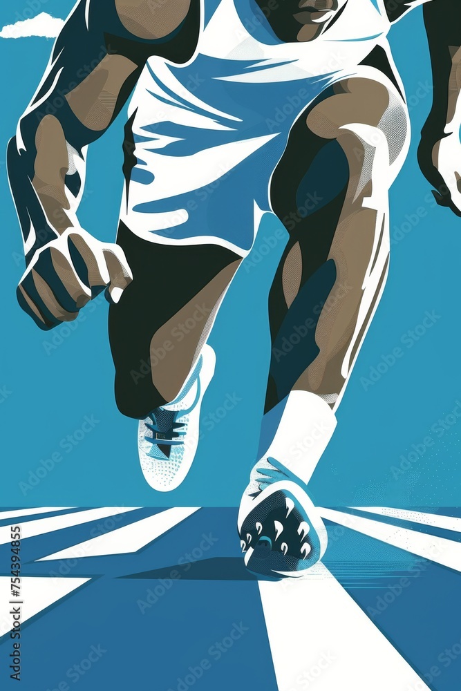 Front view illustration of a sprinter in the starting position ...