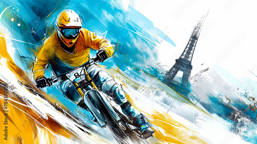 simple line art minimalist collage illustration with professional BMX ...