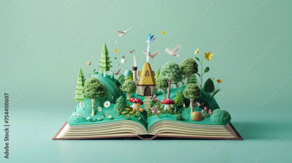 Happy World book day. Fantasy and literature concept. 3D style ...