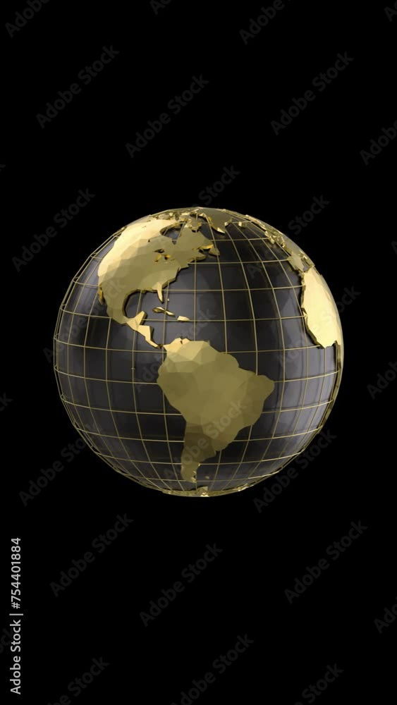 Planet Earth Globe Gold with Black on transparent background. Rotating ...