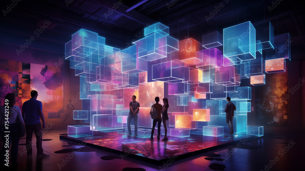 High-tech gaming room with LED-lit walls forming intricate digital ...
