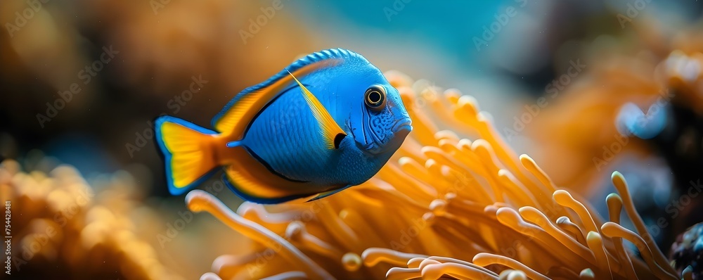 Dynamic Image of a Blue Tang Darting Through Coral Branches. Concept ...