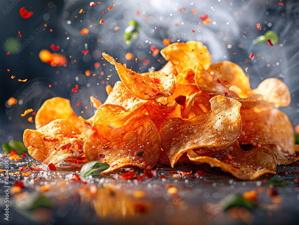 Potato chips. Delicious chips photography, explosion flavors, studio ...