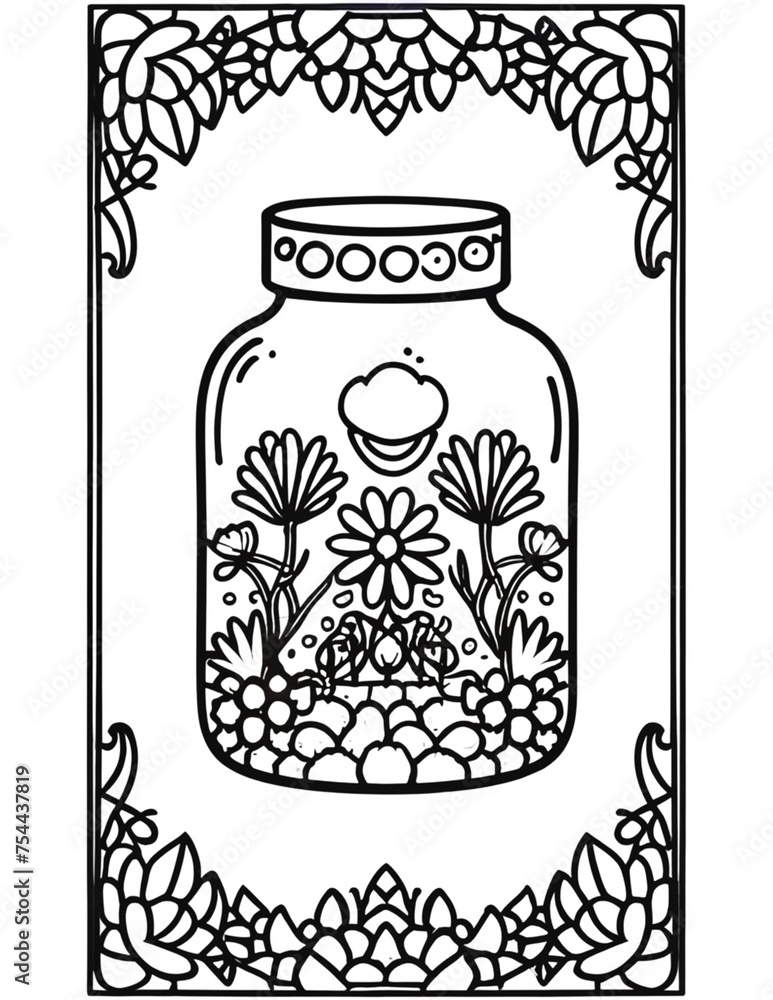 summer coloring page for children plant in a jar Stock Illustration ...