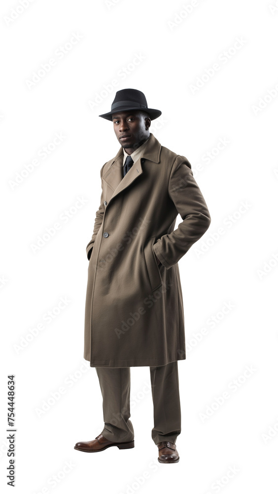 Handsome mysterious spy. Gangster style from the 1920s. Hands in his ...