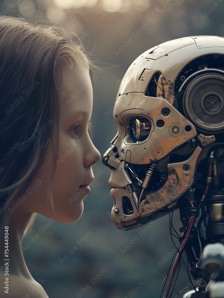 Girl and Robot Portrait in Romantic Realism, To convey a sense of ...