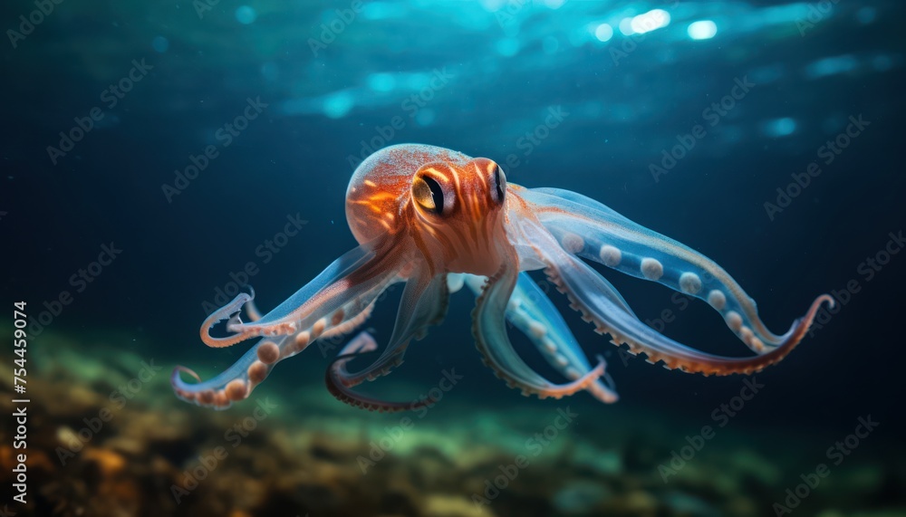 The European Squid is captured up close in its natural underwater ...