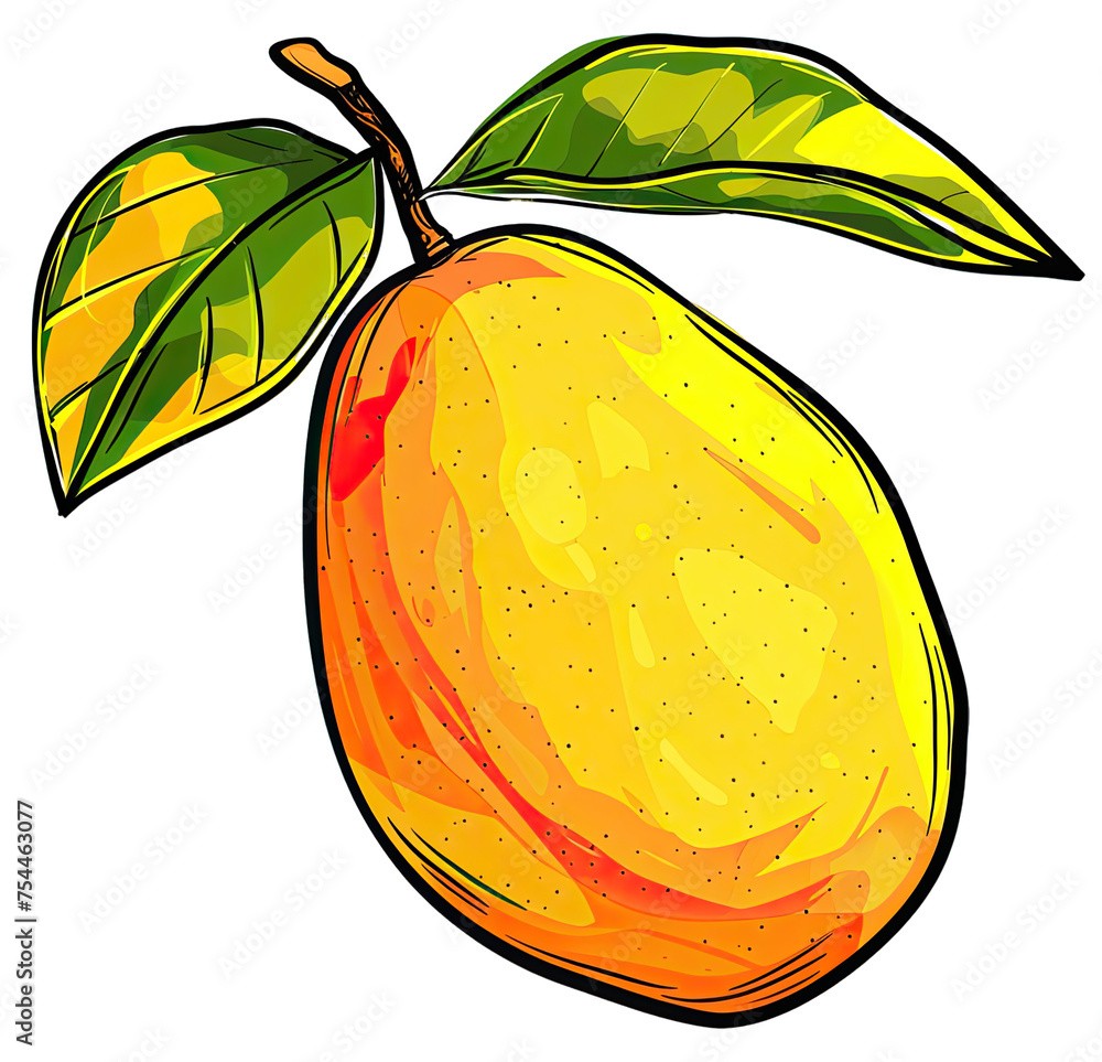 Hand. Drawn Mango Fruit. Isolated on a Transparent Background. Cutout ...