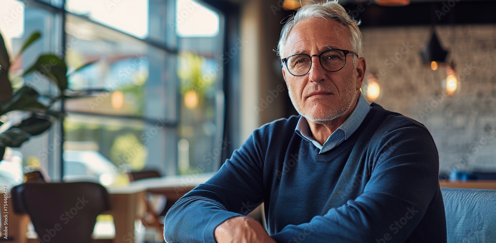 Executive team coaching, coach is a 60 year old man with graying hair ...