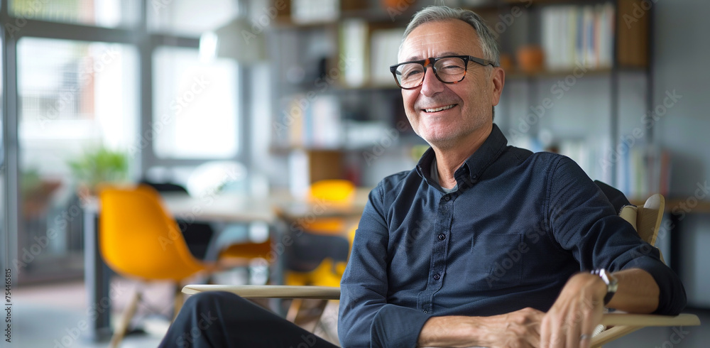 Executive team coaching, coach is a 60 year old man with graying hair ...