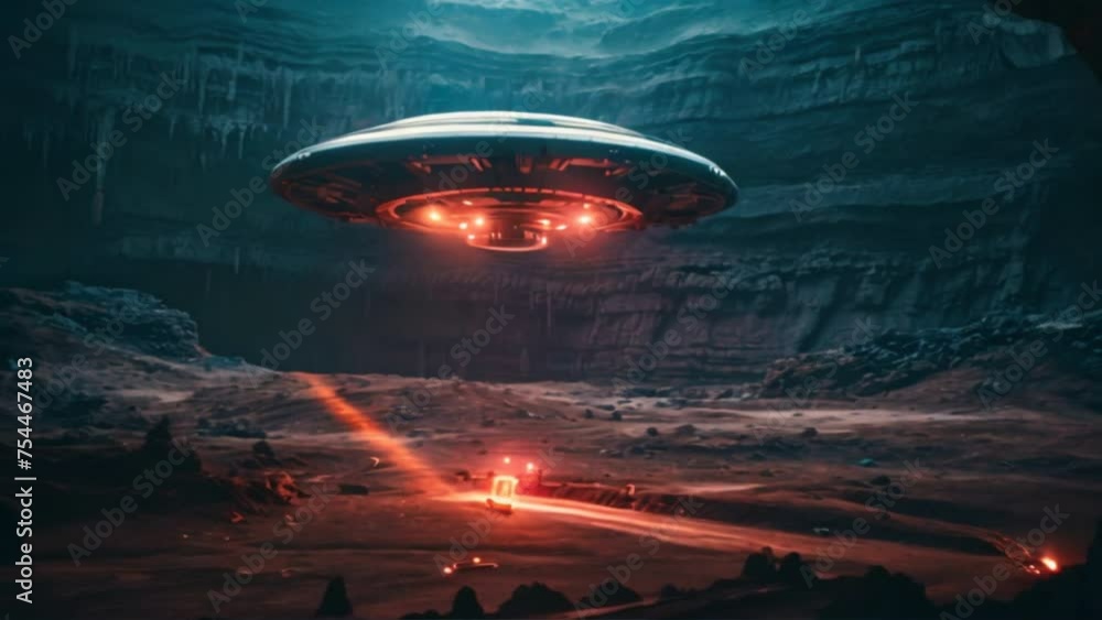 Vidéo Stock An alien or UFO is seen floating above a rice field in the ...