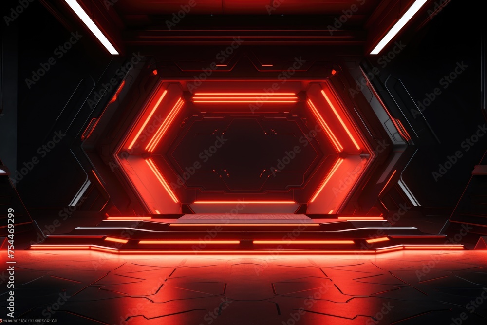 Dark room with red lighting, perfect for mysterious or horror-themed ...