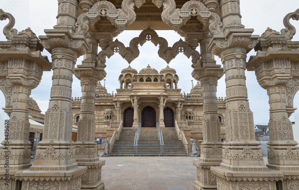 London, UK - Feb 27, 2024 - Entrance archway of The Shree Sanatan Hindu ...