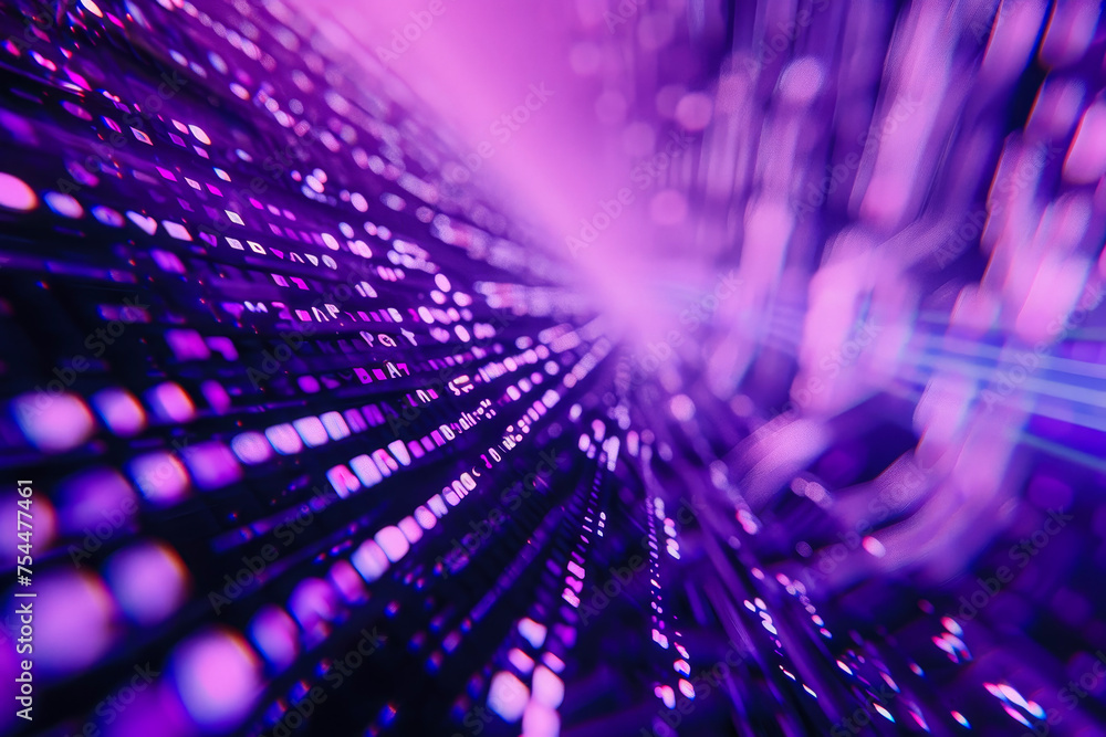 A abstract background with a purple hue, a black matrix, a hexadecimal ...