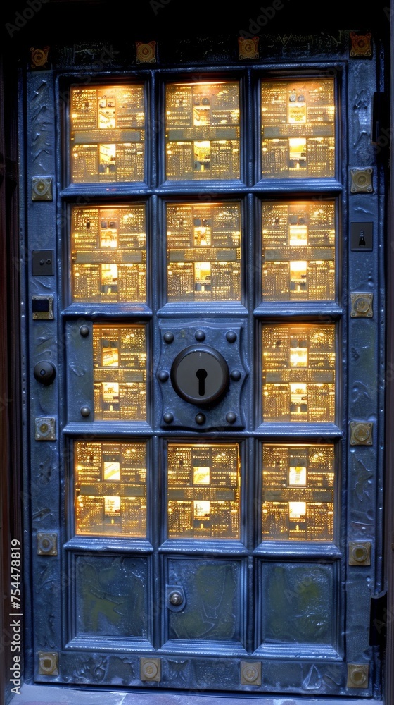 Secure Vintage Bank Vault Door with Multiple Safety Deposit Boxes ...