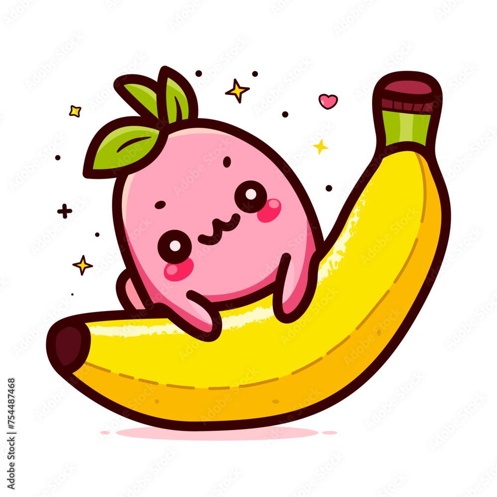 Cute Banana fruit cartoon vector illustration. Cute banana kawaii ...