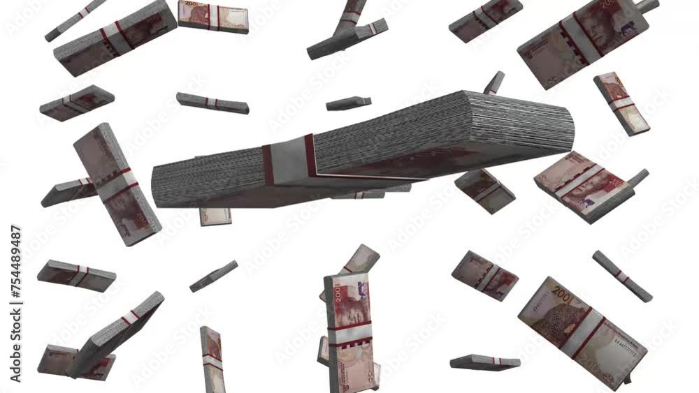 South African Rand banknote Falling Animation on White Screen Stock ...