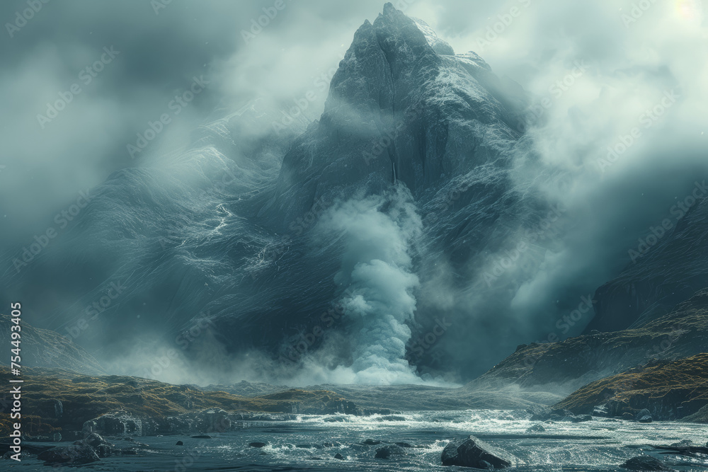 Poster A smoke signal rising from a mountain, portraying an ancient ...