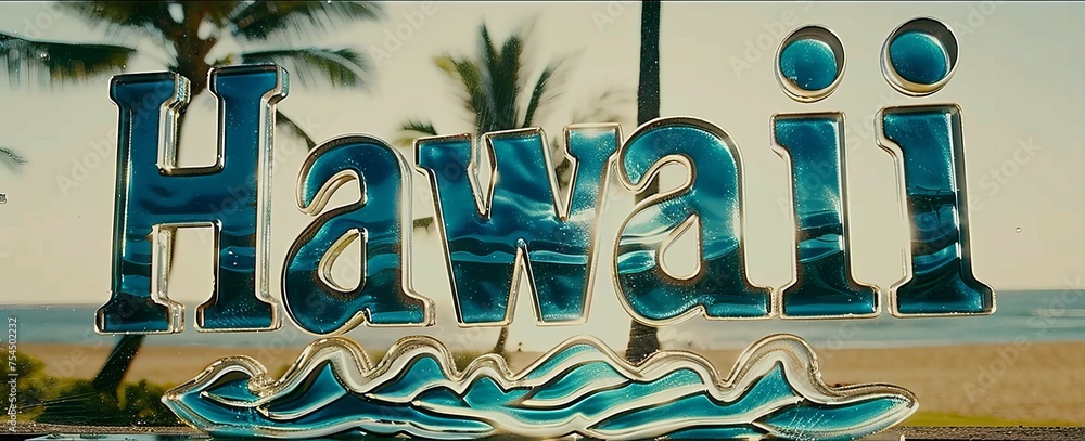 Bold Hawaii Text with Realistic Wave Texture on Tropical Beach at ...