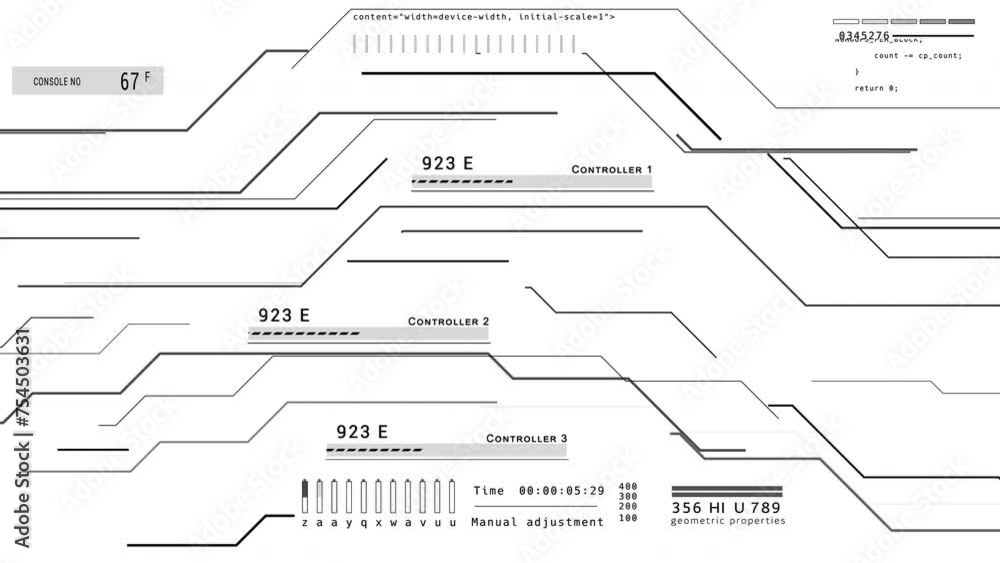 The white background with lines, numbers, and patterns represents an ...