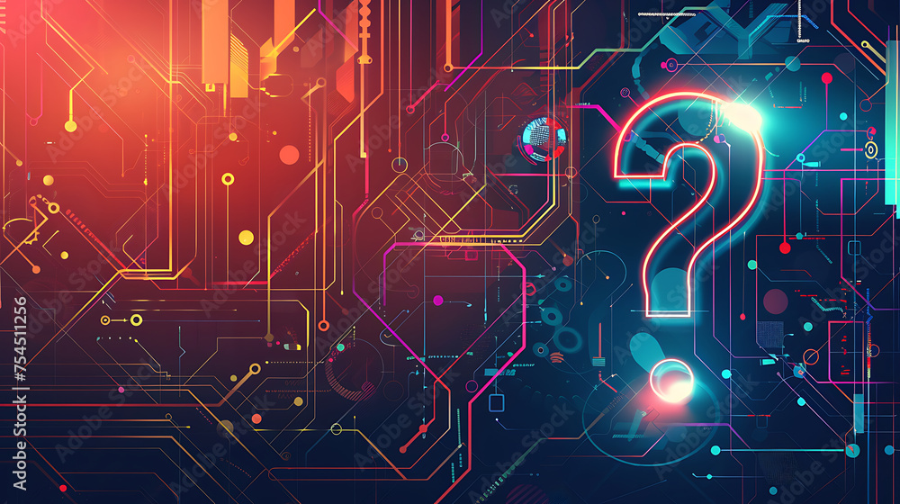 Abstract technology background with question mark. Artificial ...