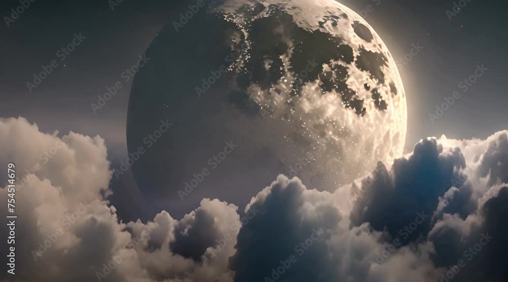 Beautiful Moon in the Skies Flying Over the Infinite Clouds with the ...