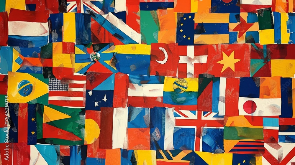 flags of the world, doodle, sharpie illustration, bold lines and solid ...