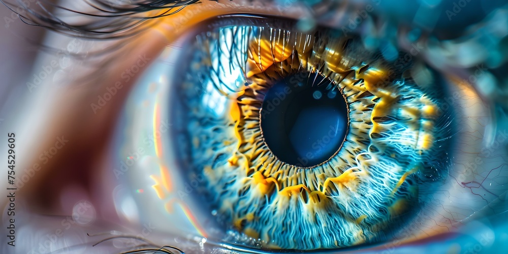 Close-up view of a human eye with vivid blue iris details, high ...