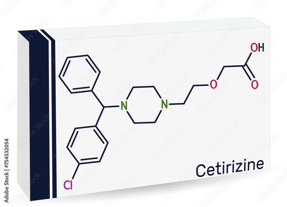 Cetirizine drug molecule. It is drug used in allergic rhinitis and ...