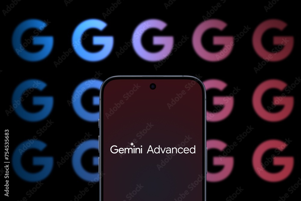 Gemini Advanced Logo is displayed on a modern smartphone, big Google ...