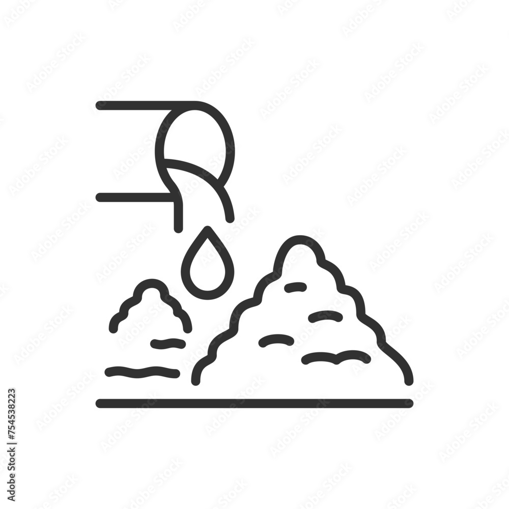 Release of pollutants through sewer system, linear icon. Wastewater ...