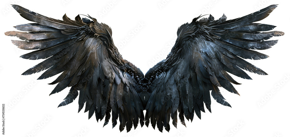 Spread wings of a dark raven in flight, cut out - stock png. Stock ...