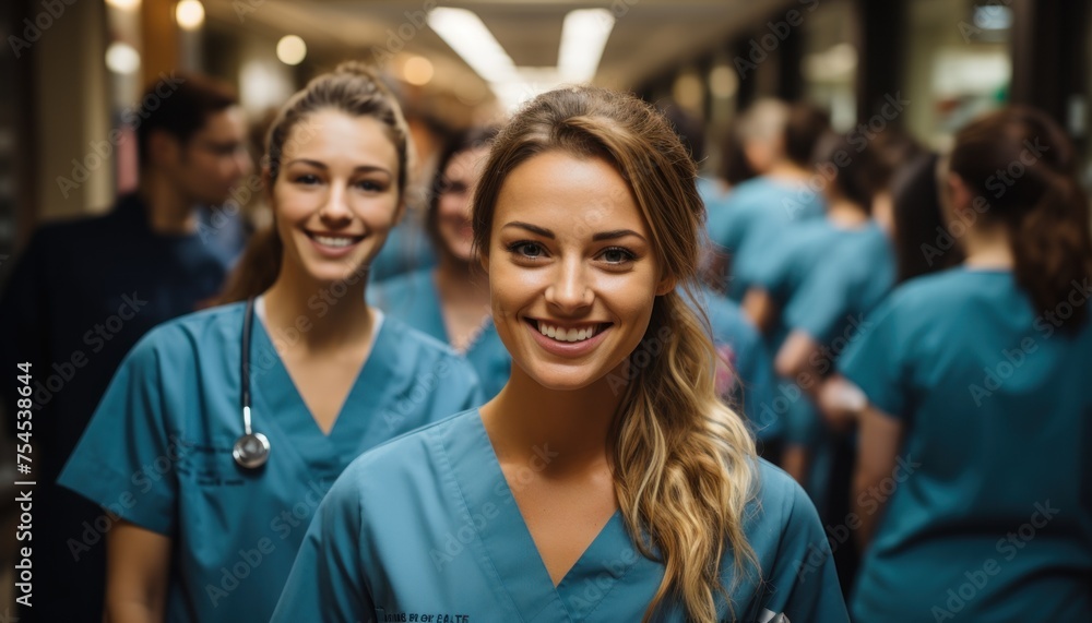Professional Nurses and Hospital Staff in Atrium. Diverse Team of ...