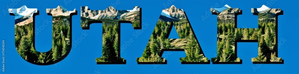 Bold and artistic Utah text with mountain range background, designed ...