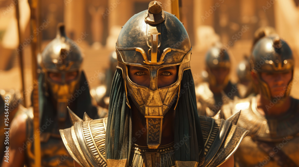 Ancient Egyptian elite commanderr with his army of warriors. Stock ...