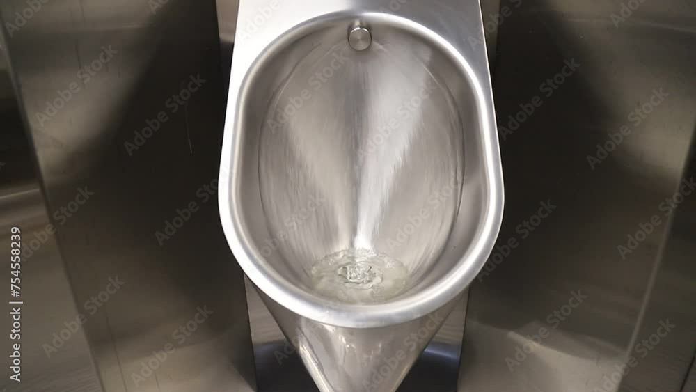 Video „Sanitary metal urinal, toilet bowl in public bathroom with ...