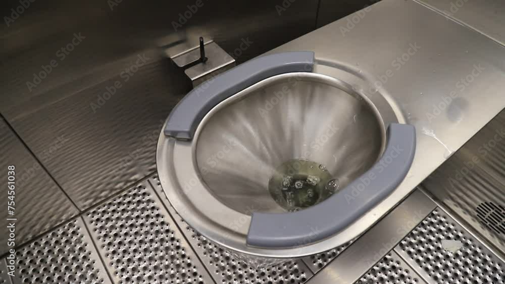 Sanitary metal urinal, toilet bowl in public bathroom with hygienic ...