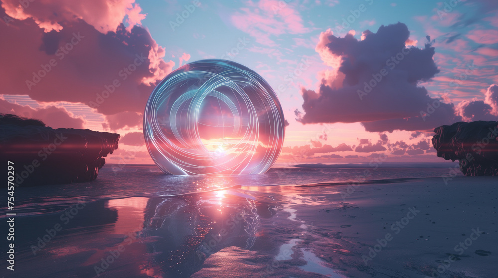 Portal on the Beach Futuristic Digital Another Dimension Time Travel ...