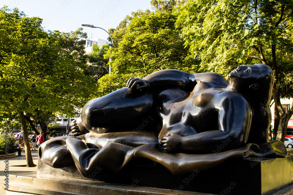 MEDELLIN, COLOMBIA - JANUARY 17, 2024: Reclining Woman. Bronze ...